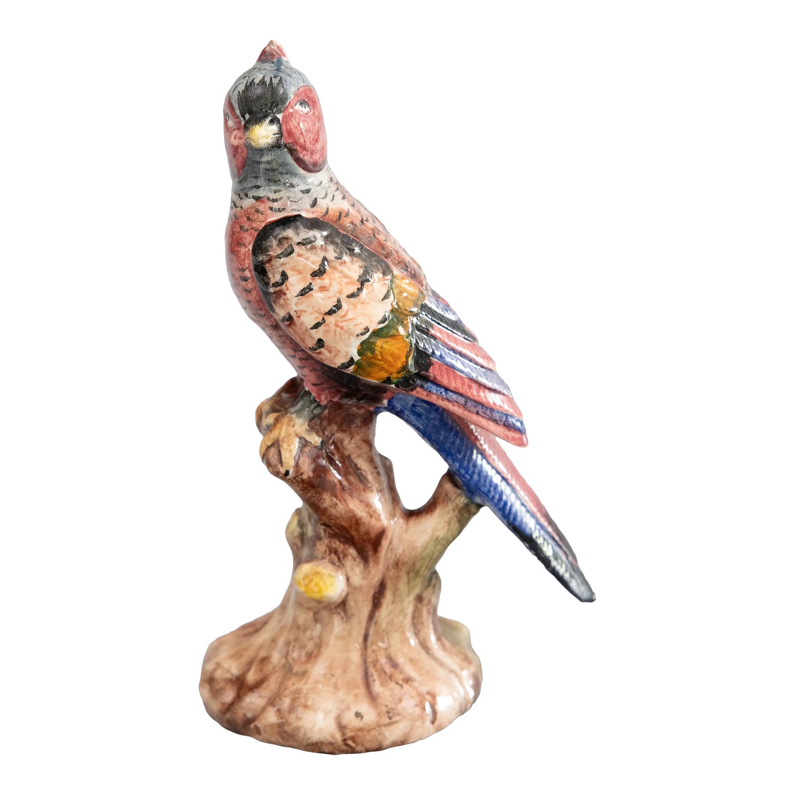 Vintage Italian Majolica Parakeet Bird Figurine | Chairish