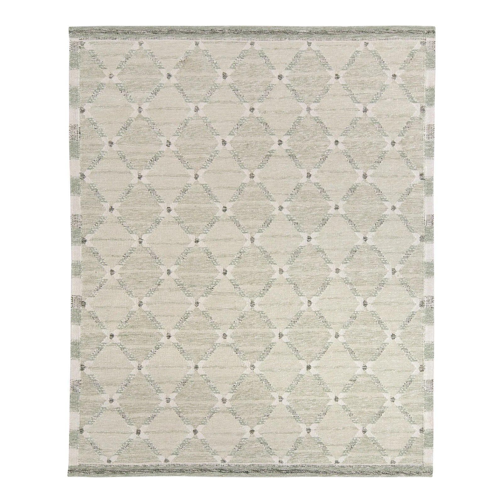 Scandinavian Flat Weave in Green, White Trellis Pattern by Rug & Kilim ...