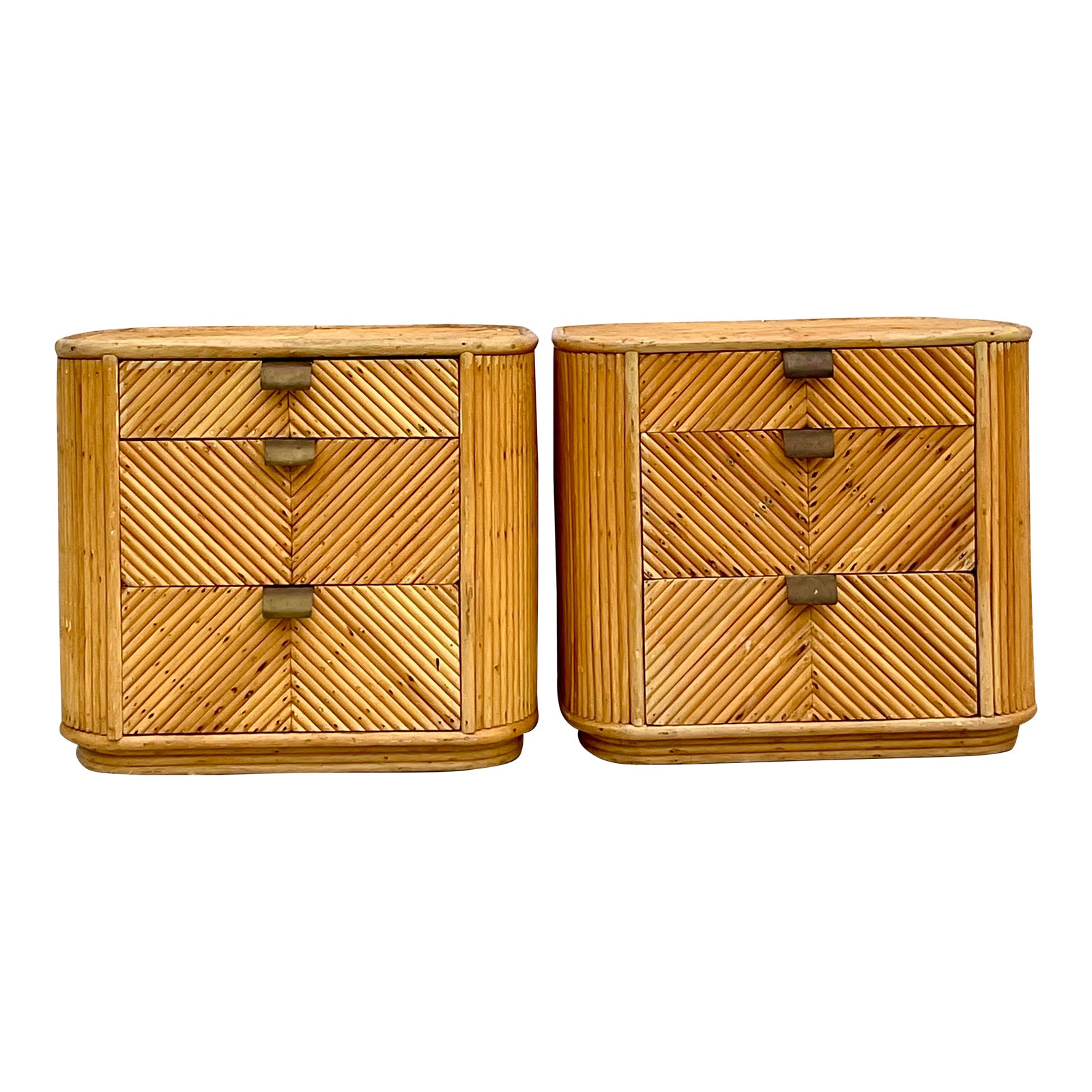 Vintage Coastal Chevron Reed Nightstands - a Pair | Chairish