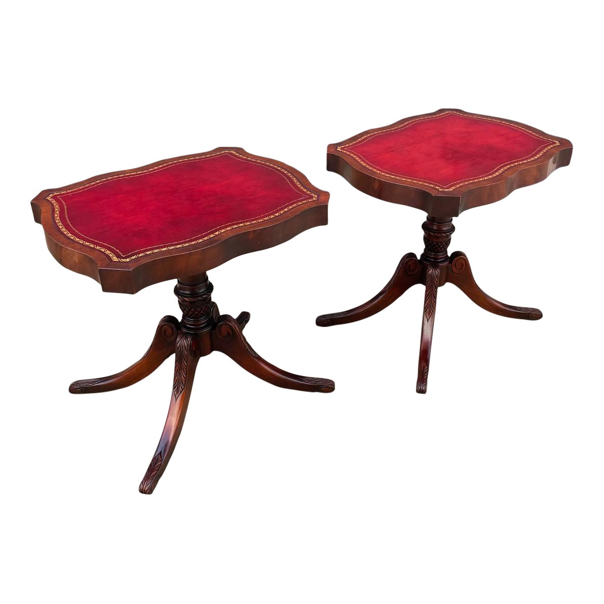 Pair of American Antique Mahogany Side Tables With Gilt-Tooled Burgundy ...