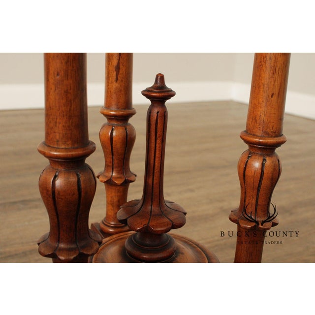 Antique Victorian Carved Inlaid Burl Wood Round Side Table | Chairish