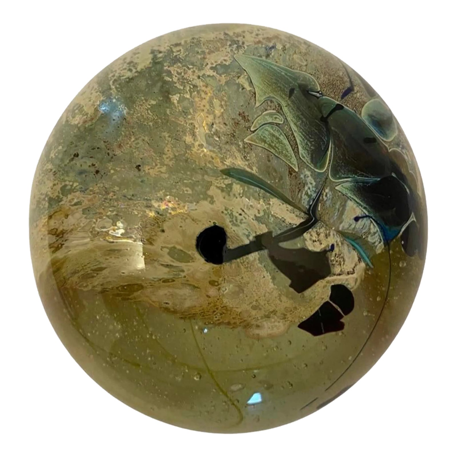 Vintage Art Glass Sphere Paperweight Crafted Signed Dated 1976 | Chairish