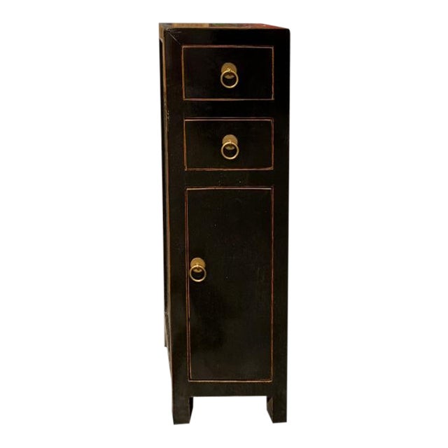 1990s Asian Style Black Lacquer Nightstand | Chairish