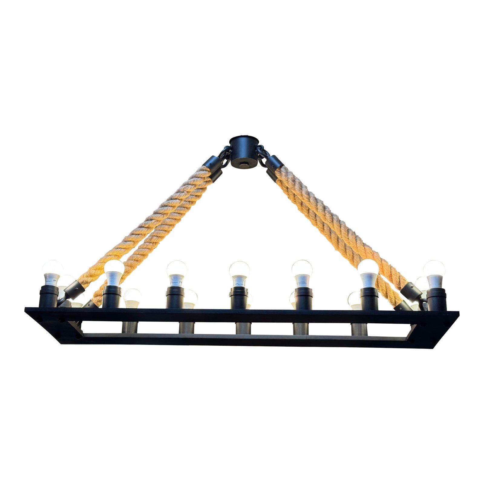 Restoration Hardware Rope + Antiqued Steel Rectangle Chandelier | Chairish