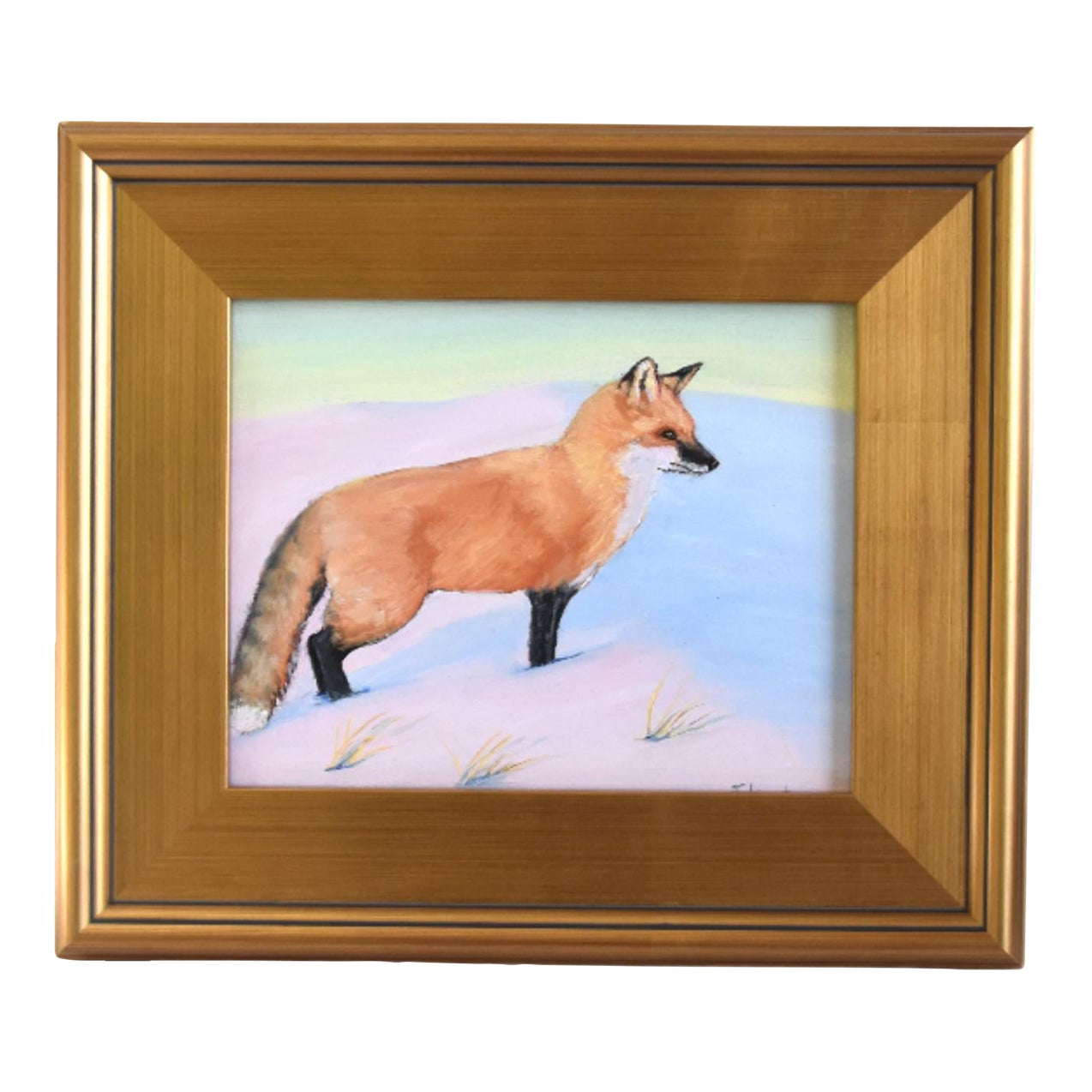 Nature Red Fox Landscape Oil Painting Including the Antiqued Gold Wood ...