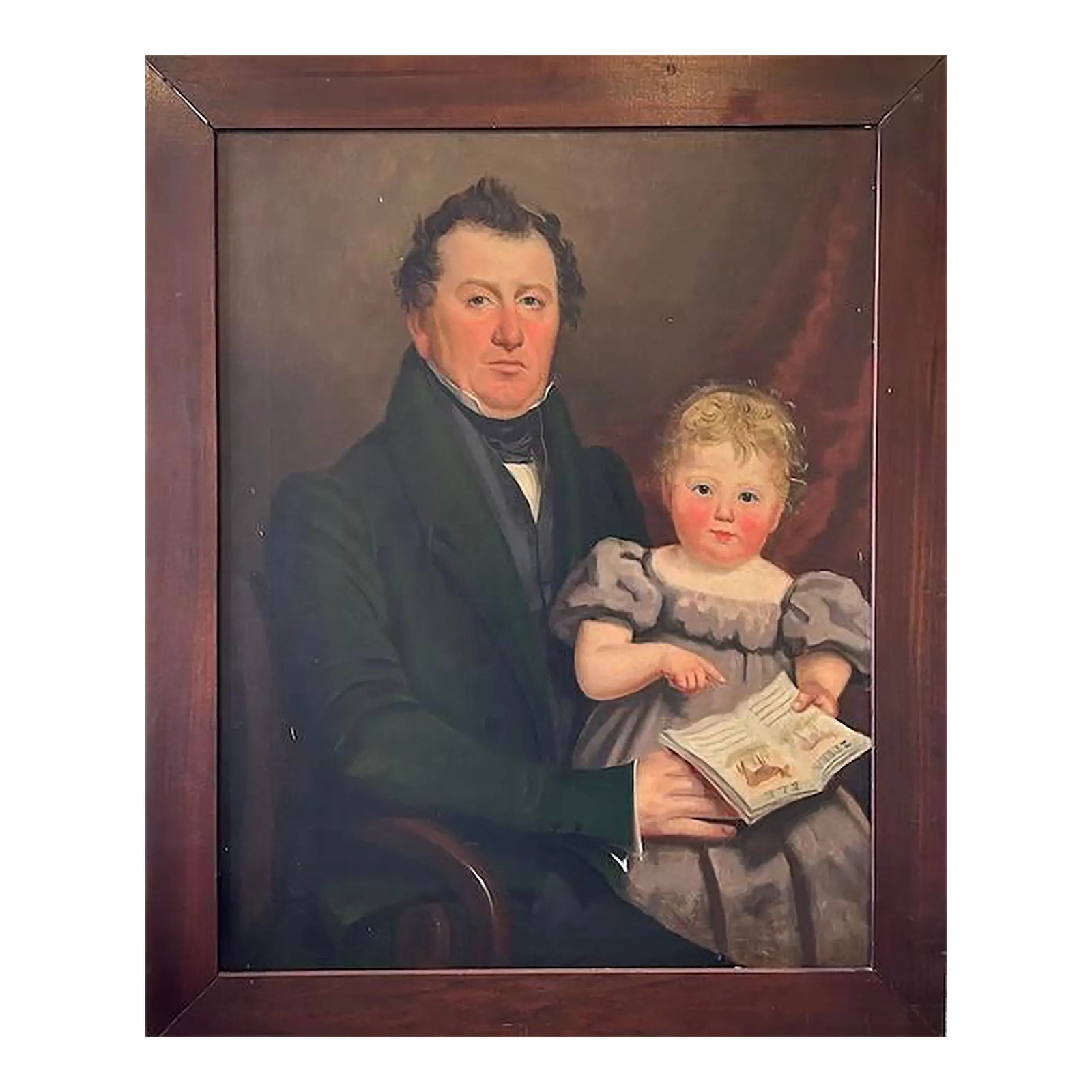 Antique 19th Century Father & Daughter Original Oil Portrait Painting c ...