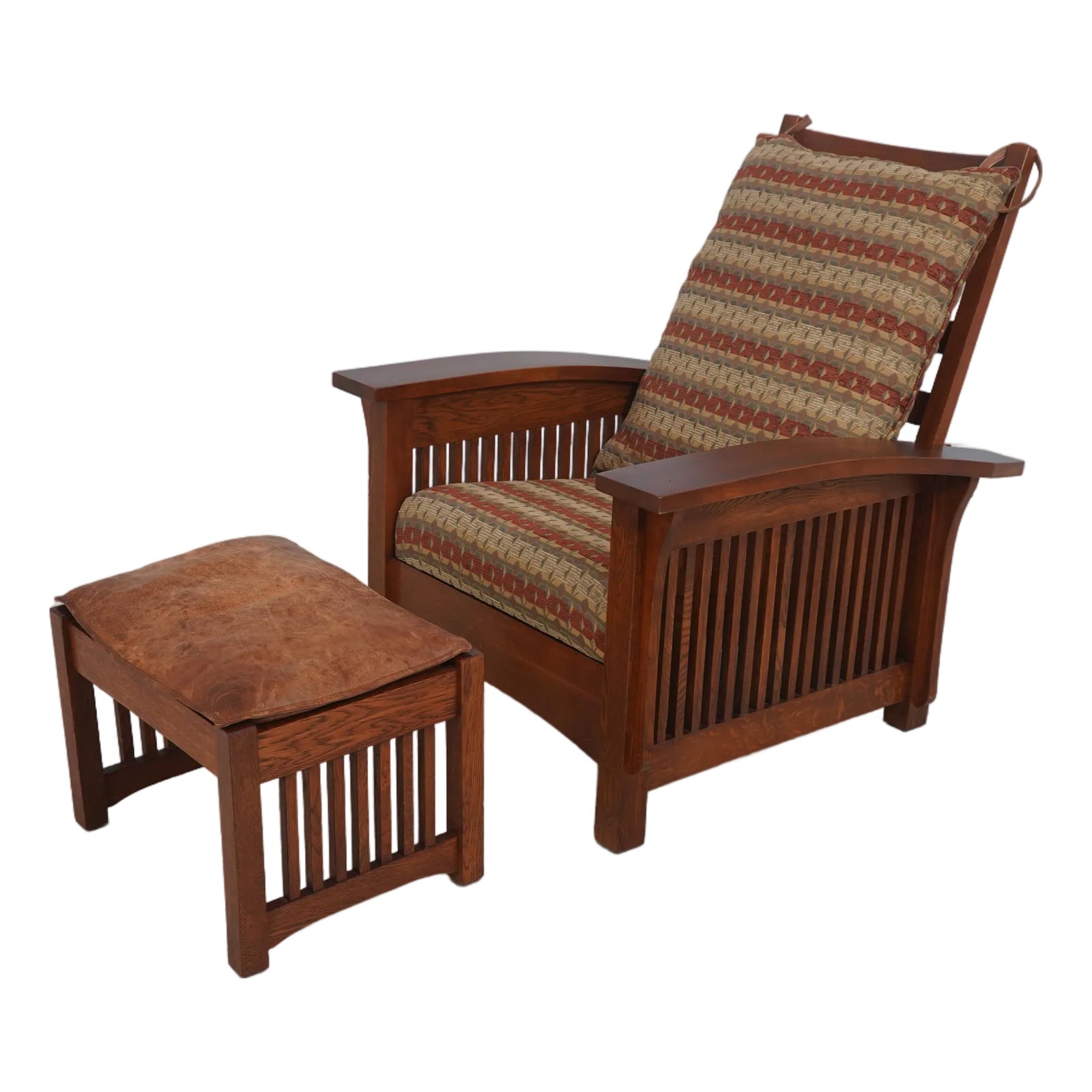 Mission Oak Arts & Crafts Morris Chair & Ottoman | Chairish