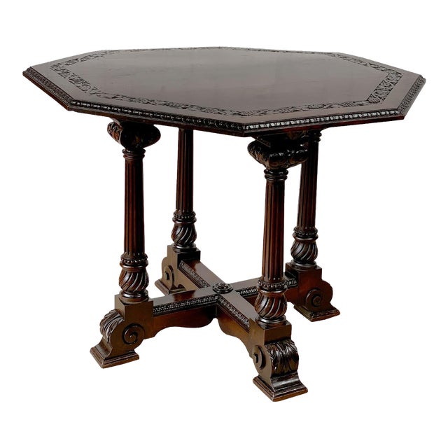 Antique Victorian Walnut Carved Grapevine Motif Octagonal Library Table ...