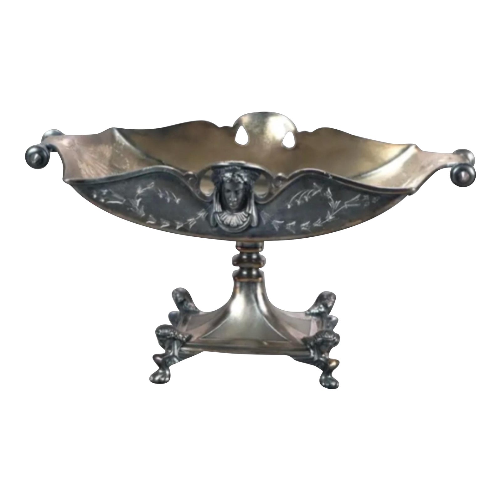 Antique Victorian Silverplate Compote Serving Bowl Basket With Figural ...
