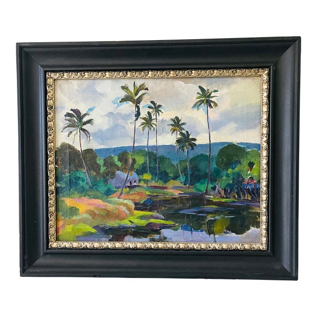 Coastal Decor Tropical Landscape Oil on Canvas Antique Post ...