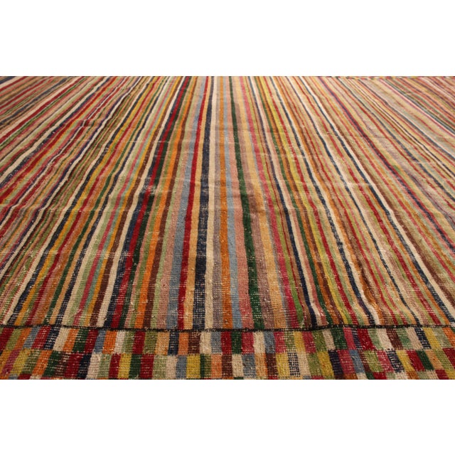 1960s Distressed Mid-Century Rug Beige Red Multicolor Vintage Striped ...