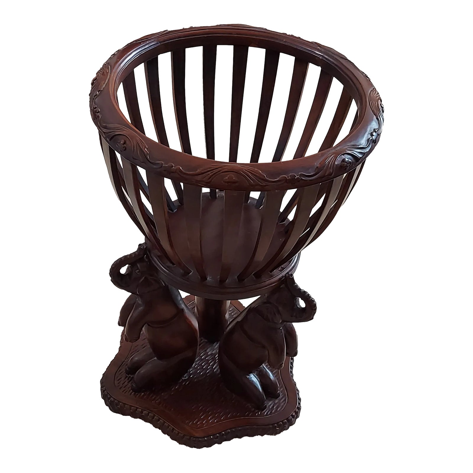 Late 20th Century Carved Dark Wood Plant Stand With Three Carved ...