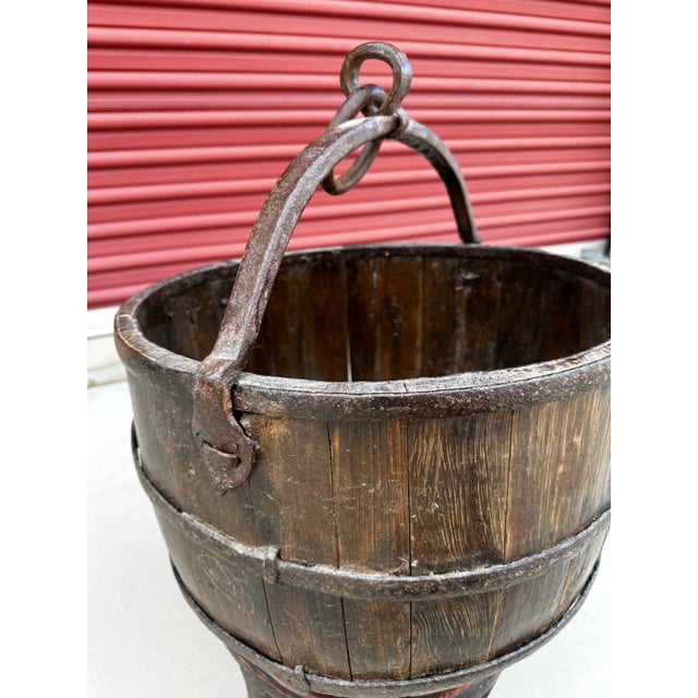 Antique 19th Century Chinese Rice Bucket with Handle & Stand | Chairish