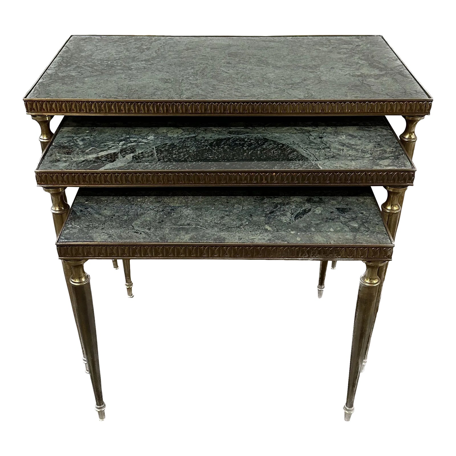1950s Brass & Green Marble Nesting Tables, Set of 3 | Chairish