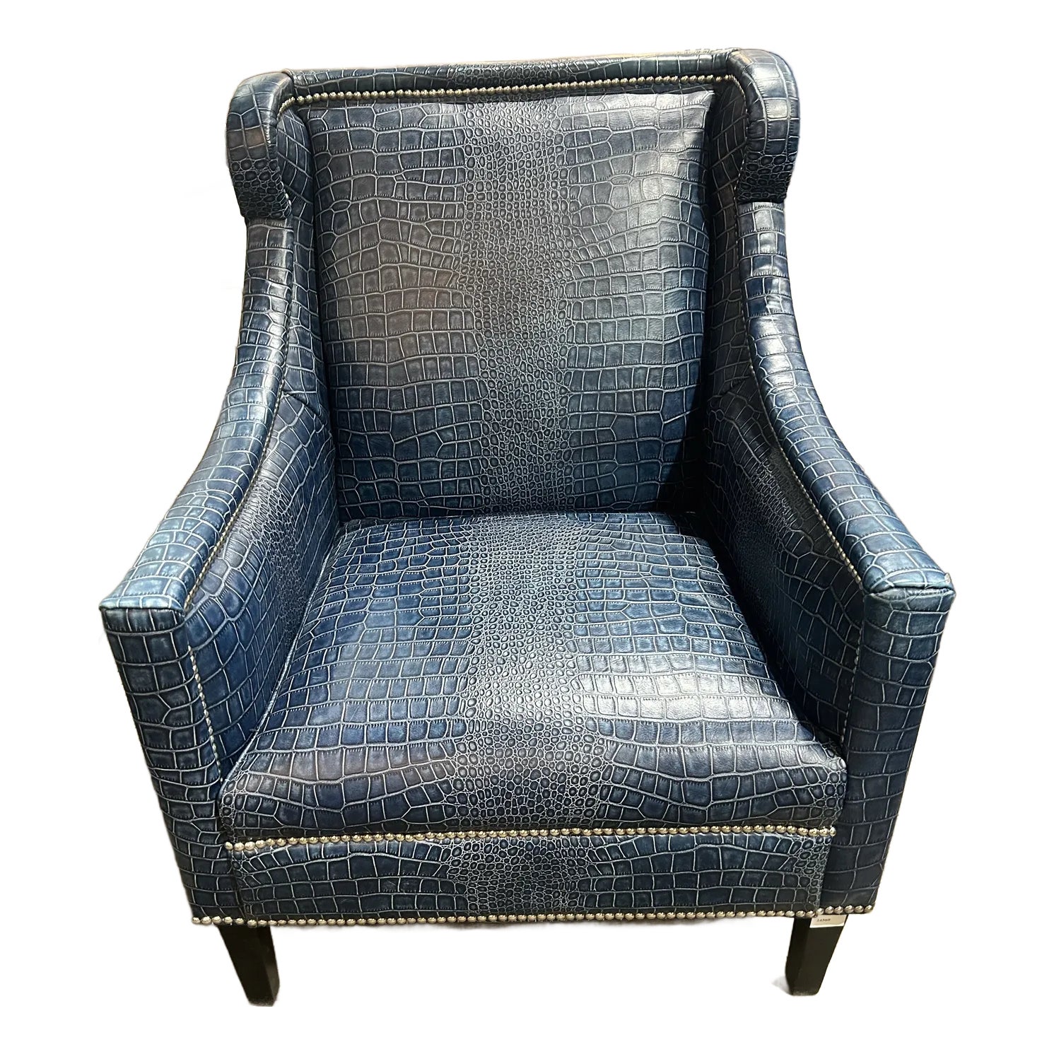 Pasargad Blue Crocodile Imprinted Leather Chair With Nailhead Tufting ...