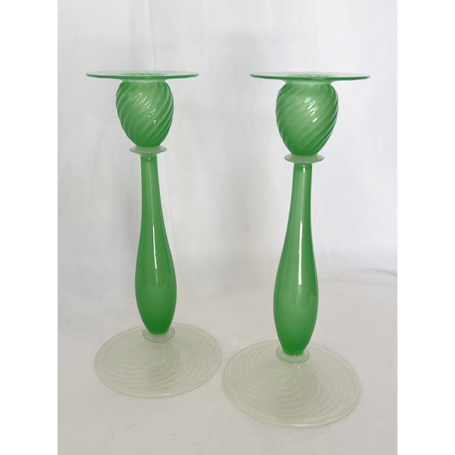 Vintage Green Murano Candlesticks- a Pair | Chairish