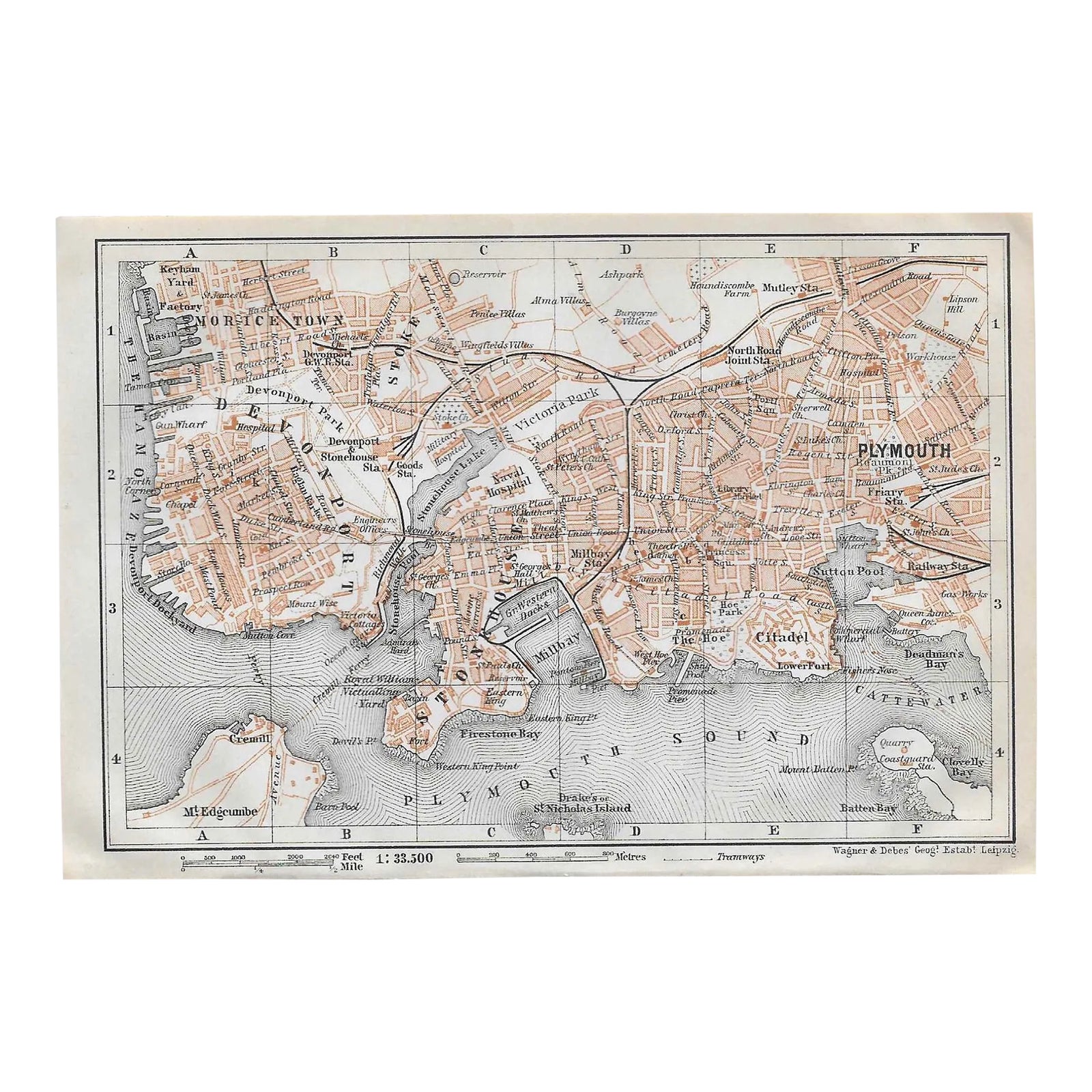 Antique Map of Plymouth England | Chairish