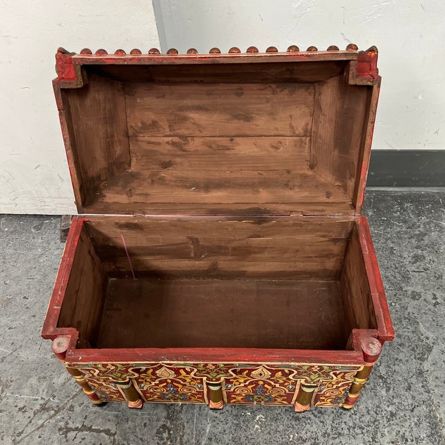 Vintage Hand Paint Decorated Moroccan Dowry Chest | Chairish