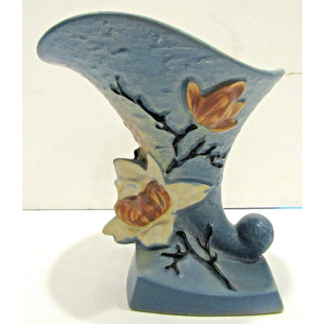 Vintage Roseville Pottery Magnolia #184-6 Blue Cornucopia Vases ...
