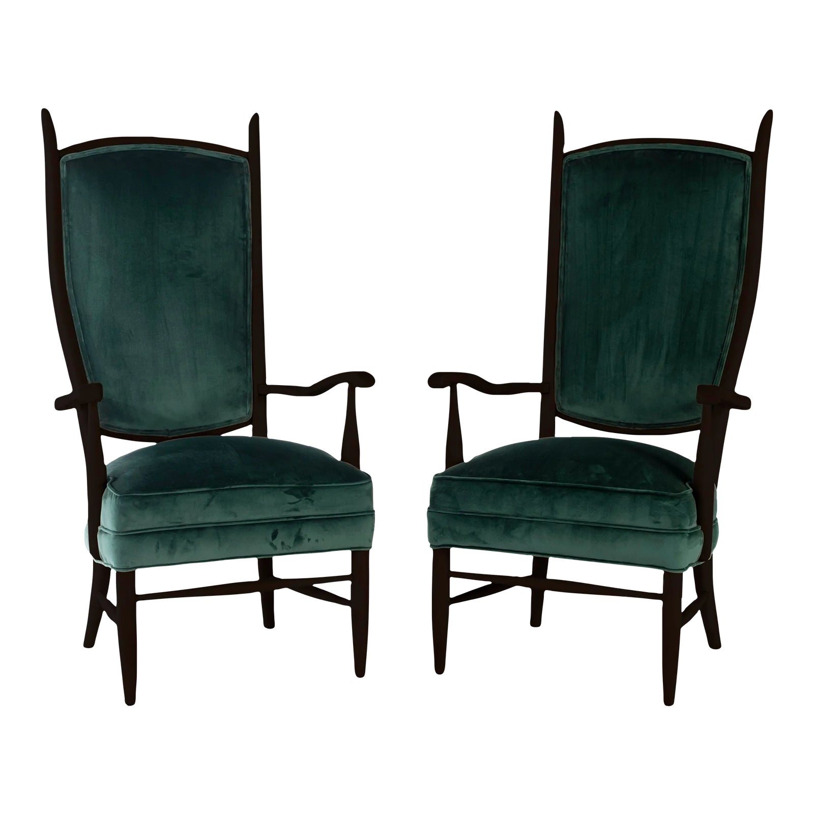 Circa 1950s Ebony Maxwell Royal American High Back Upholstered Chairs ...
