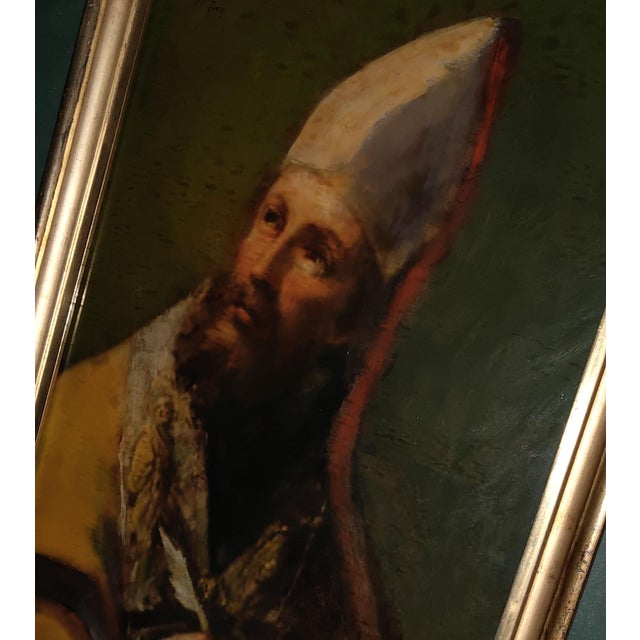 Saint Ambrose, Oil Painting on Glass, 1950s | Chairish