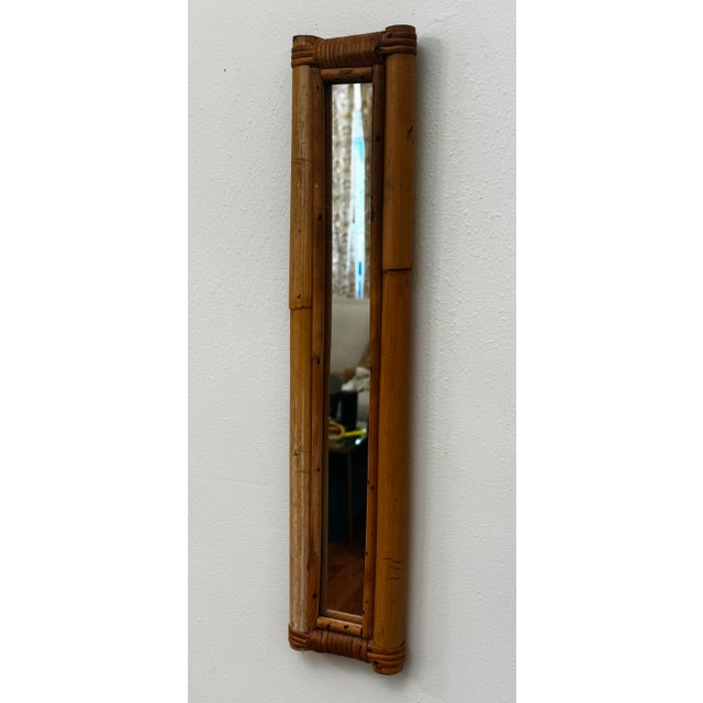 Vintage Coastal Boho Chic Slender Bamboo & Rattan Wall Mirror | Chairish