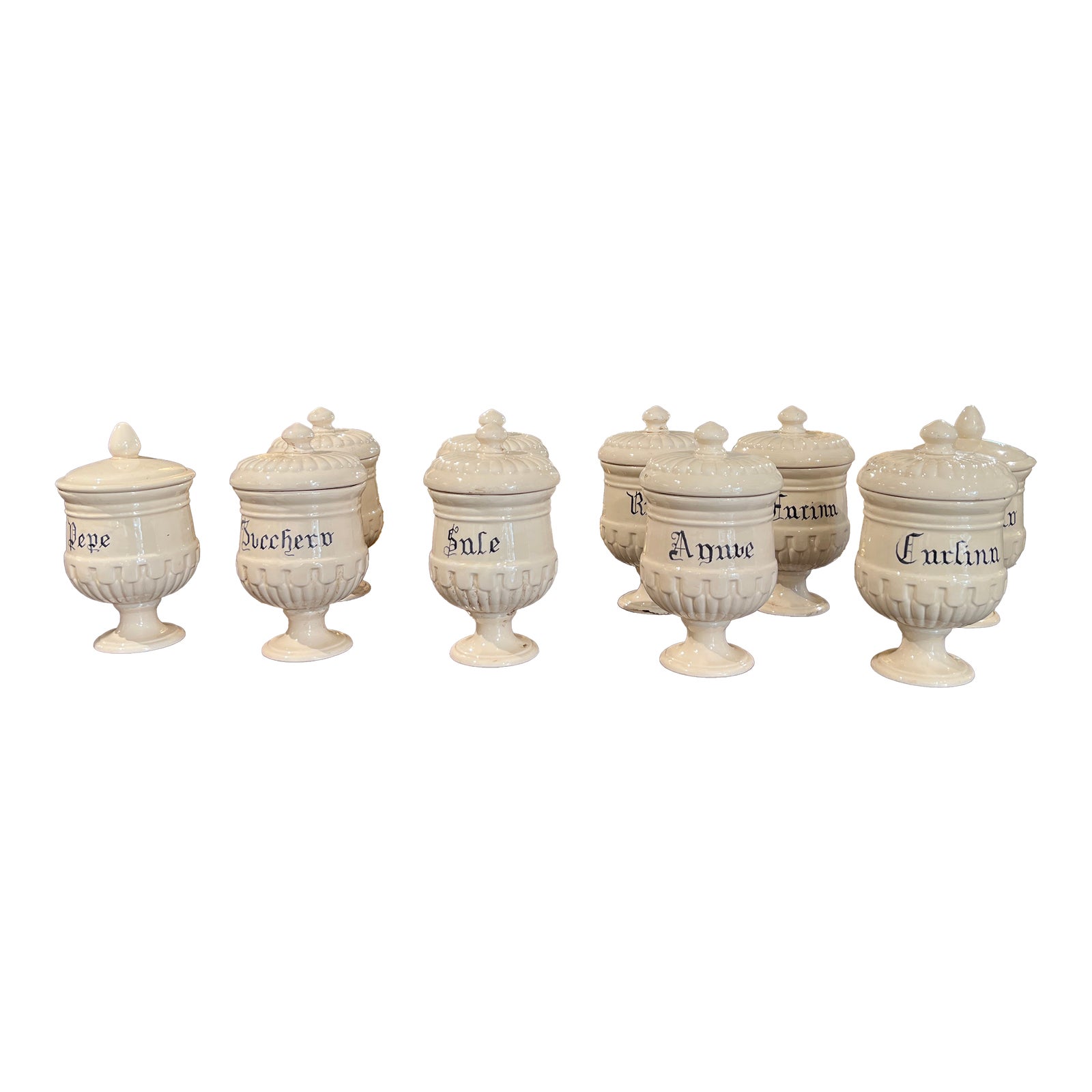 Antique Italian Jars With Lids- Set of 10 | Chairish