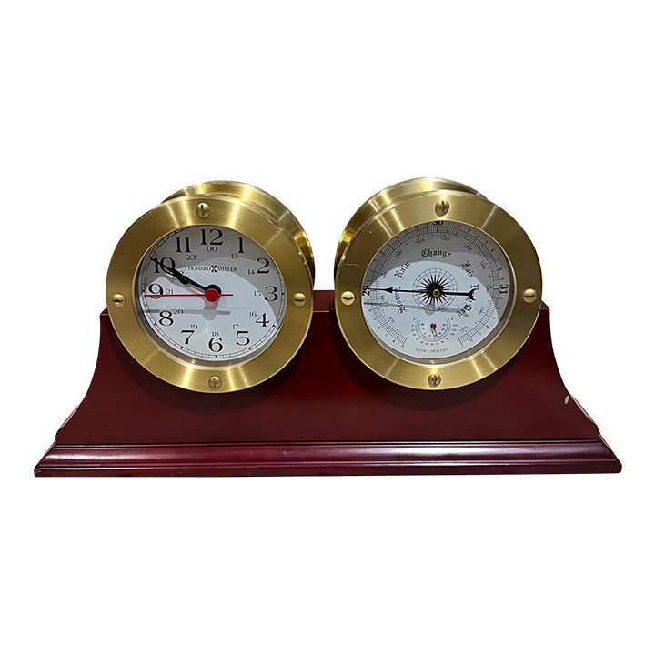 Howard Miller Brass Mahogany Desk Clock Weather & Barometer Maritime ...