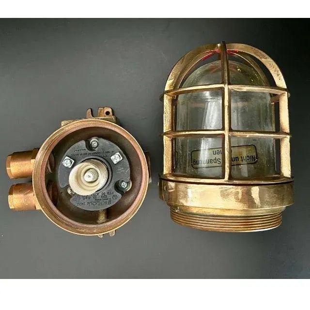 Early 20th Century Vintage Wiska Brass Cage Ship Ceiling Light With 2 ...