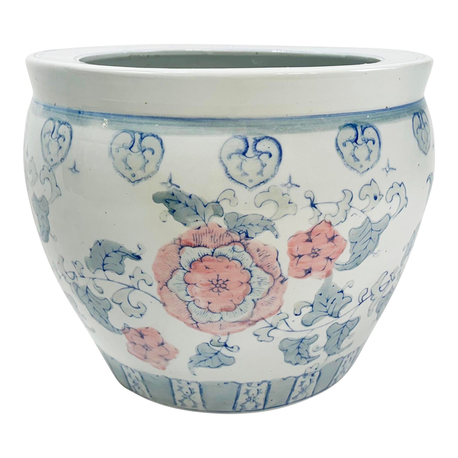 Vintage Large Porcelain Pastel Floral Motif Planter Cachepot | Chairish