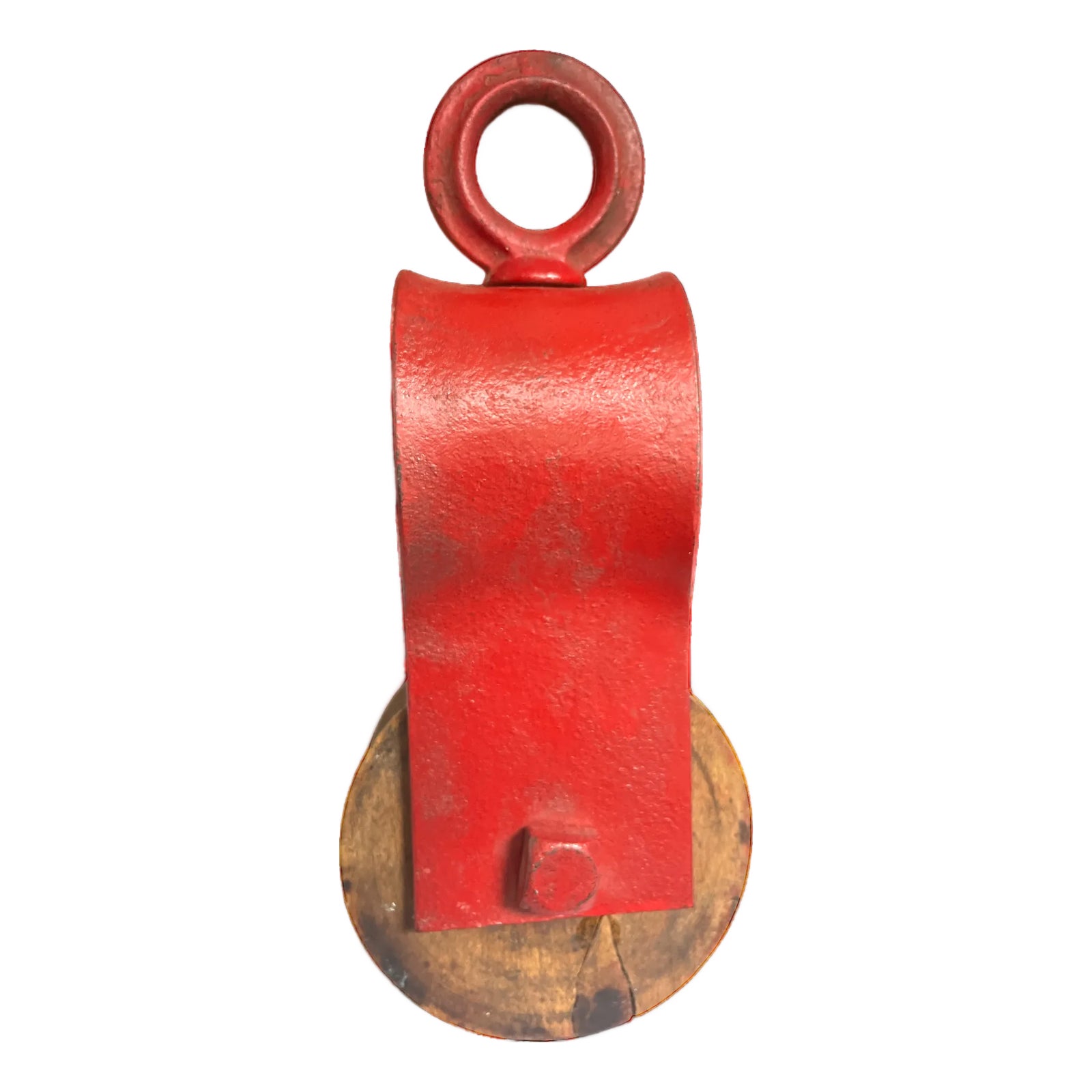 Early 20th Century Red Painted Rustic Industrial Pulley With Wooden ...