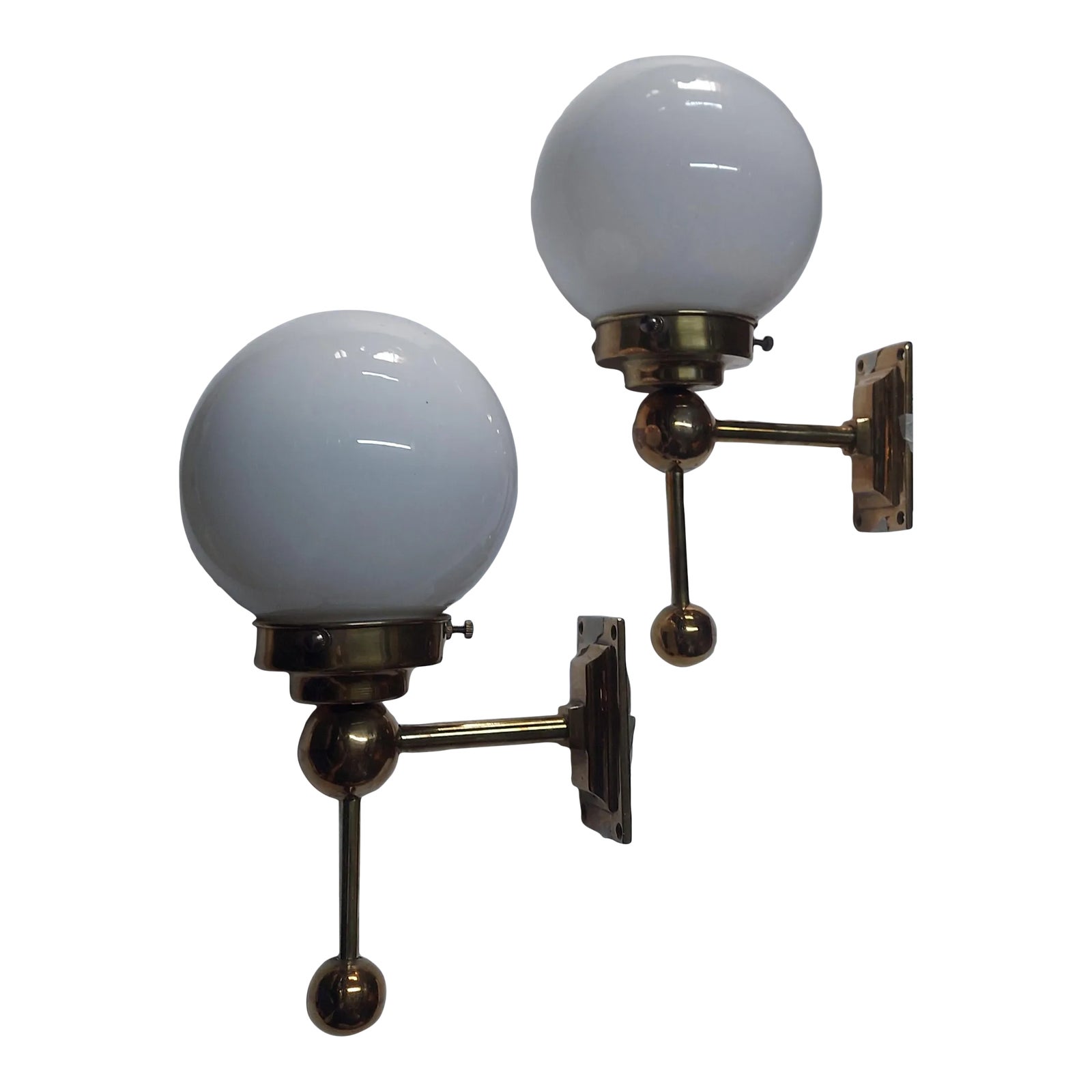 Vintage 1940s Art Deco Wall Sconces Fixture in Brass & Milk Glass Shade ...