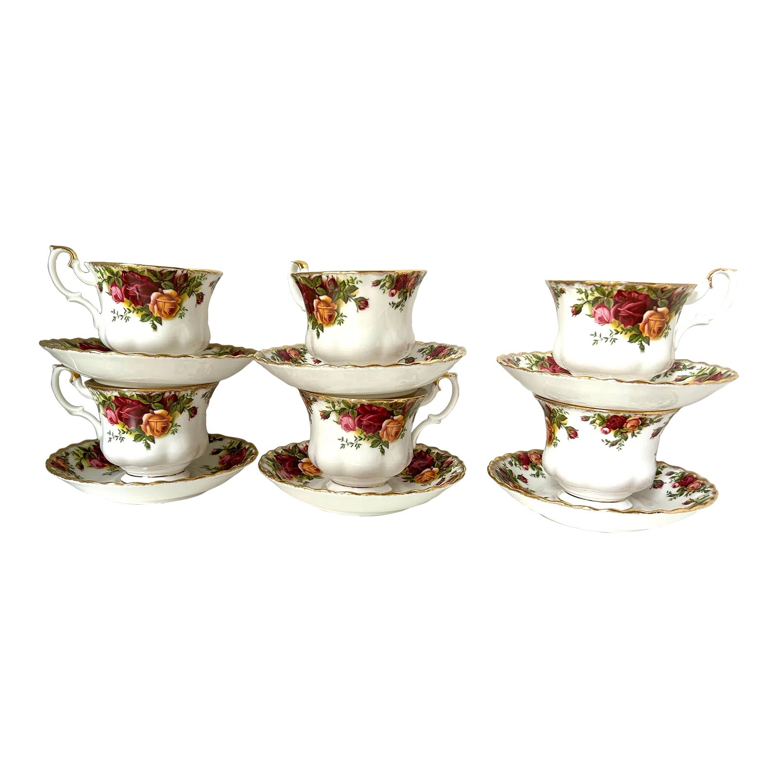 1960s Royal Albert Bone Old Country Roses Tea Cups and Saucers Set- 12 ...