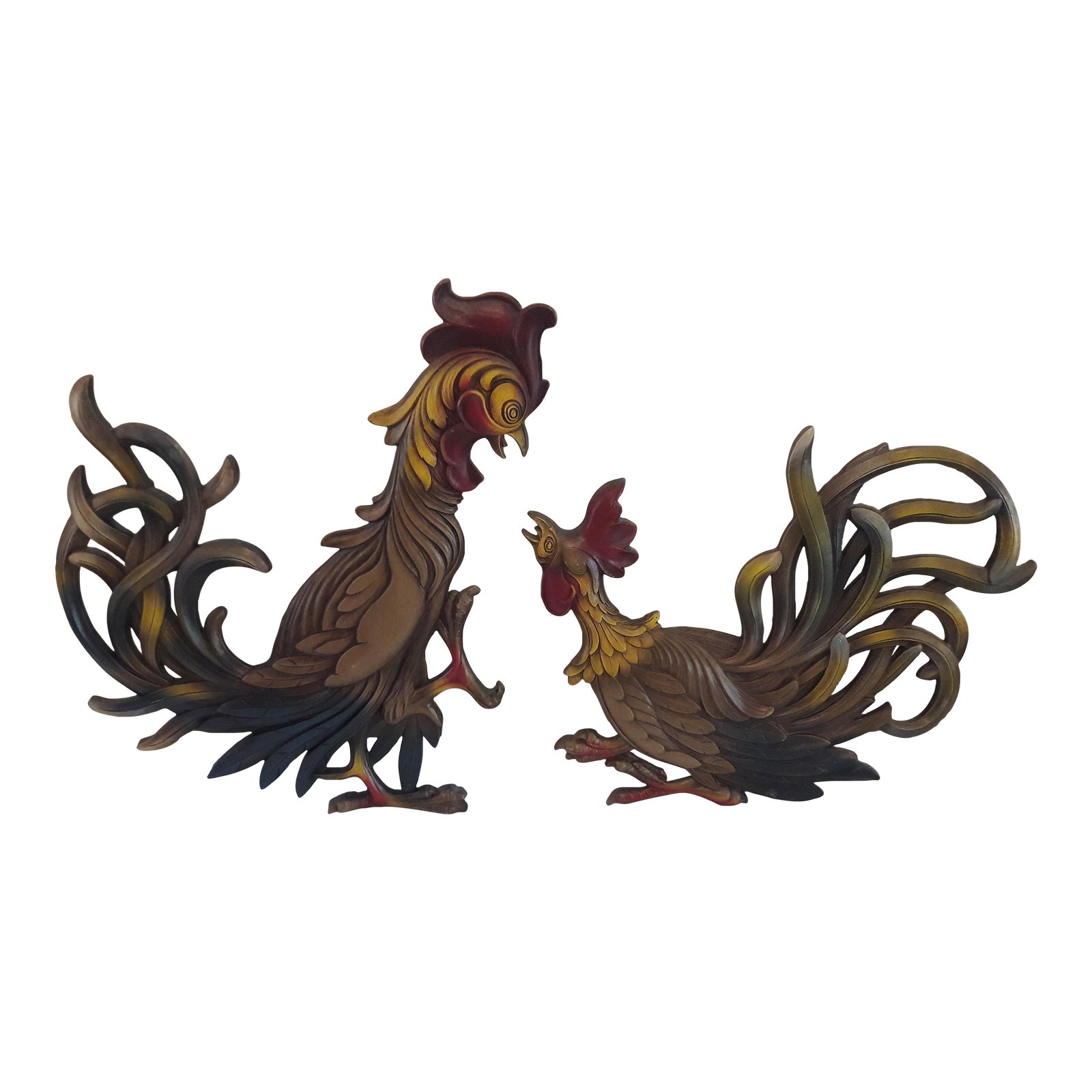 Vintage Syroco Rooster Retro Wall Decor- Set of 2 | Chairish