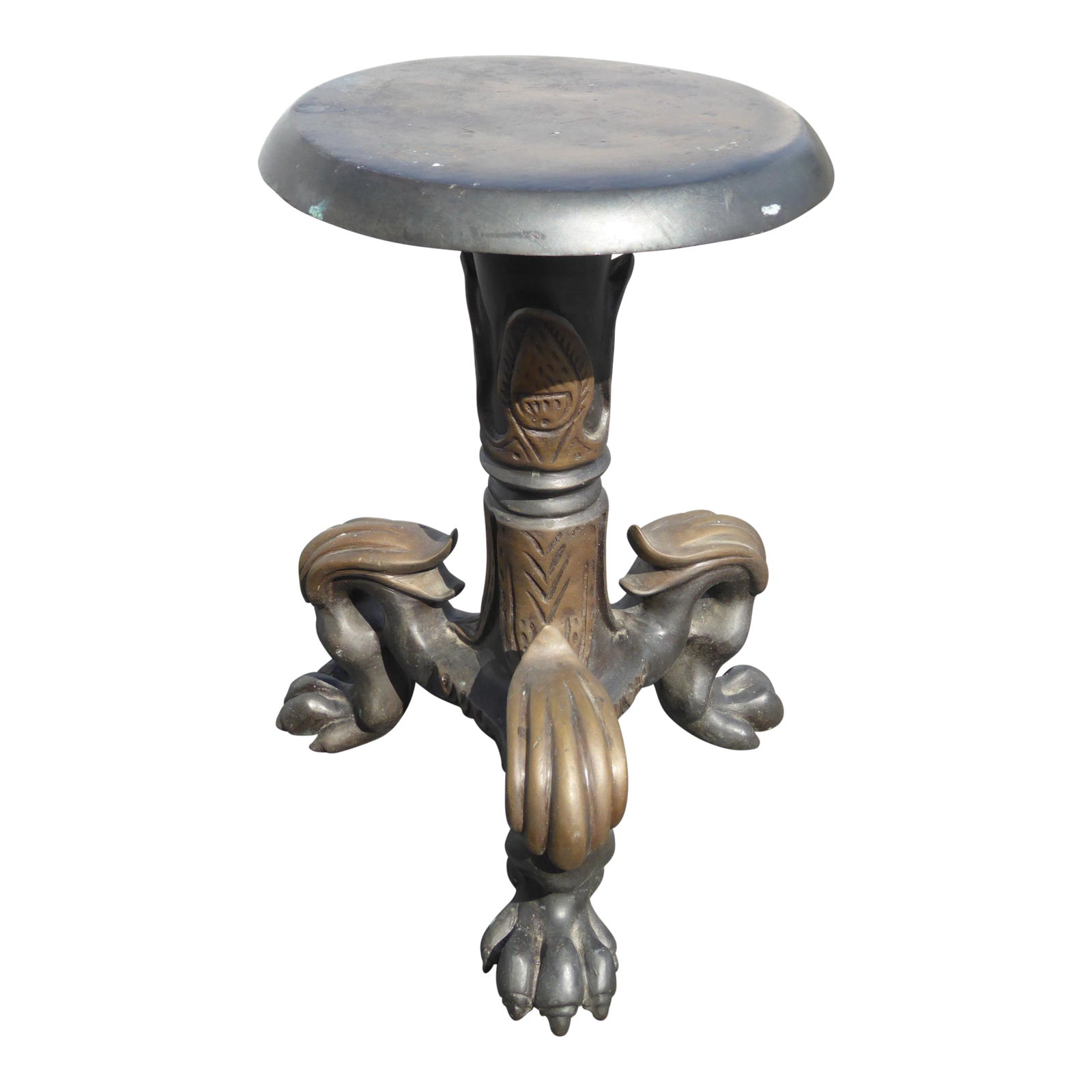 Vintage Solid Bronze Oriental Asian Foo Dog Claw Feet Stool | Chairish