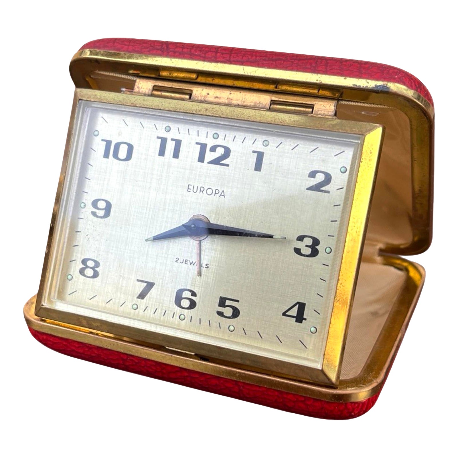 Red Mechanical Travel Alarm Clock Europe, Germany 1950s. | Chairish