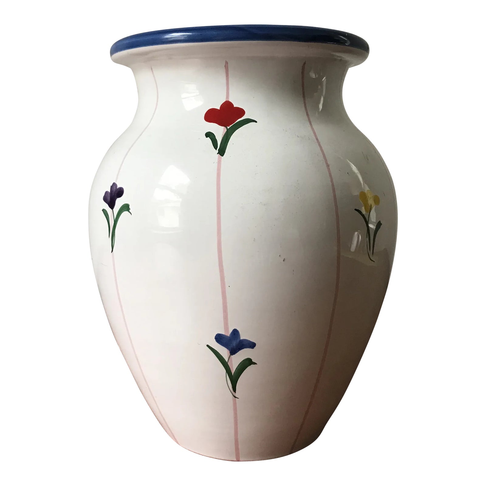 Hand Painted Vintage Pottery Flower Vase From Italy | Chairish