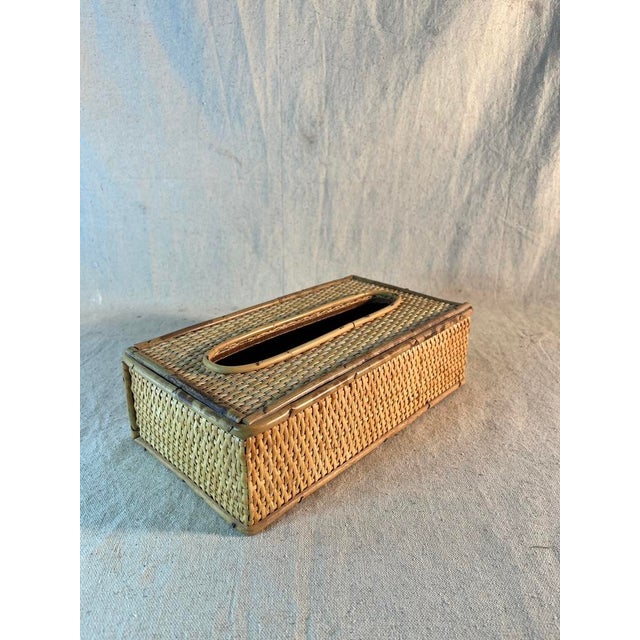 Mid-Century Modern Wicker and Bamboo Facial Tissue Box Cover | Chairish