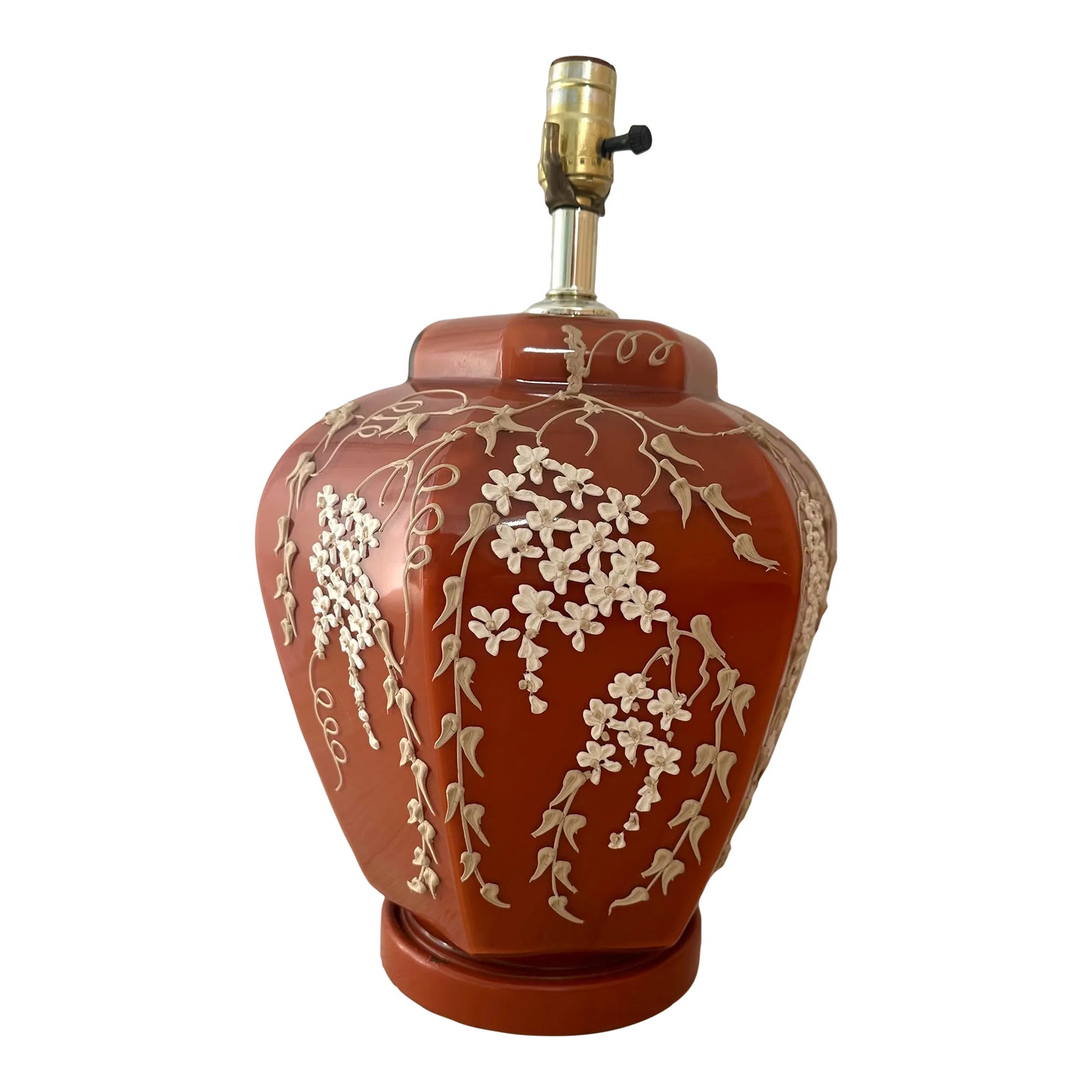 1960s Burgundy Cherry Blossom Icing Table Lamp | Chairish