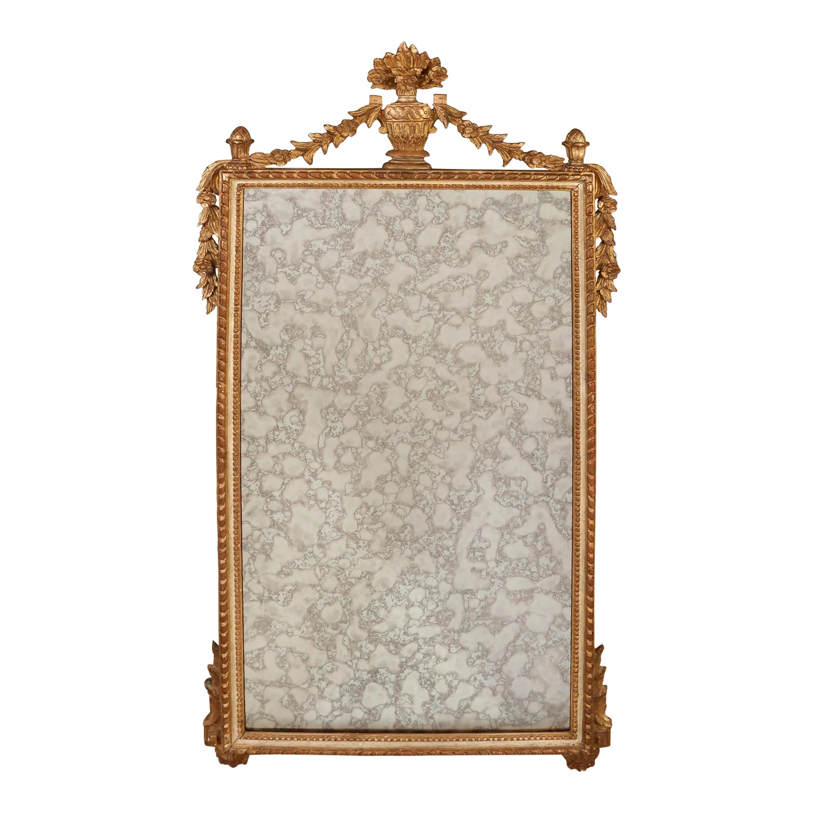 Neoclassical Giltwood Mirror With Urn and Garland Crest | Chairish
