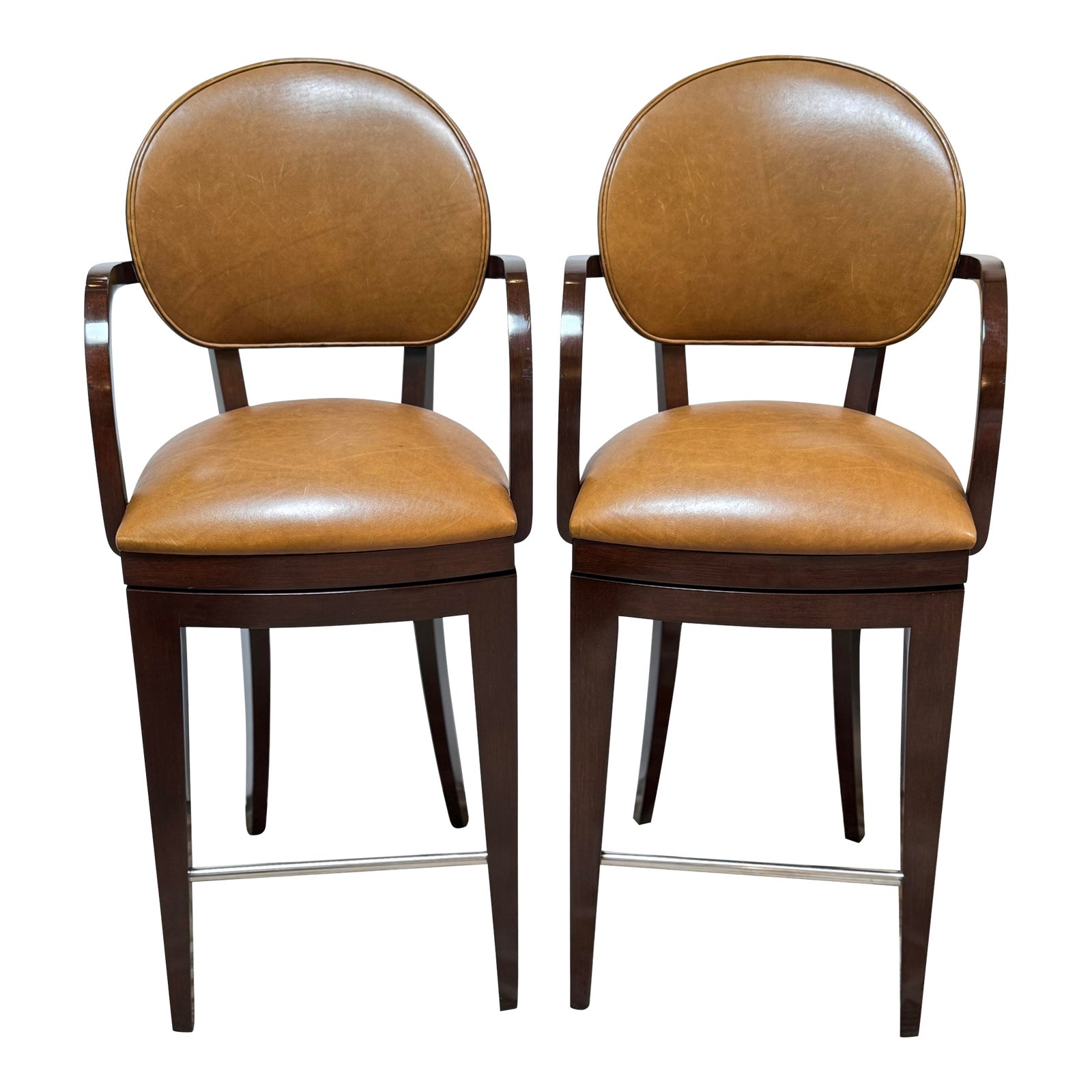 Berman Rosetti Jake Leather Barstools, a Pair | Chairish