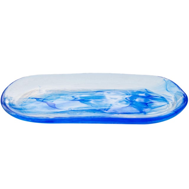 Glass Dish W/ Blue Swirls | Chairish