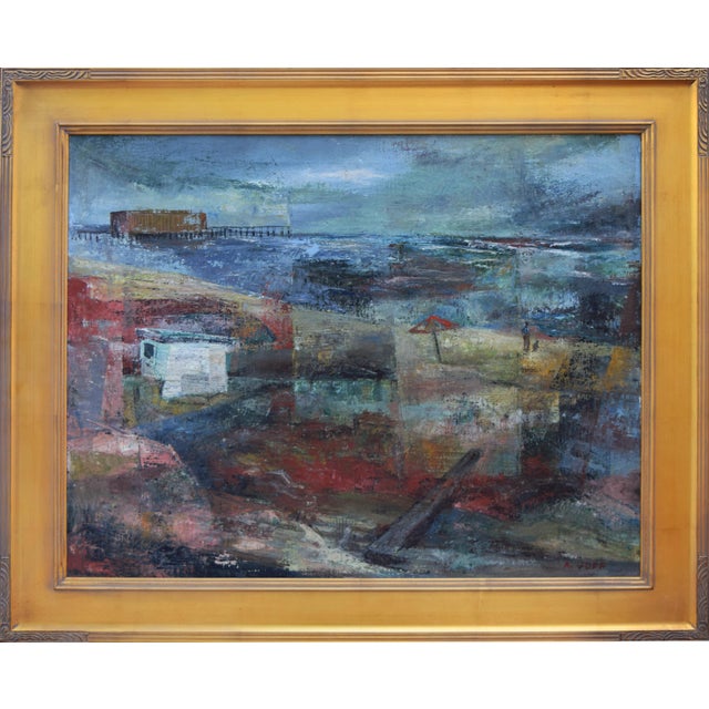 Vintage Mid Century Modern Abstract Cubist Beach Scene Seascape Oil ...