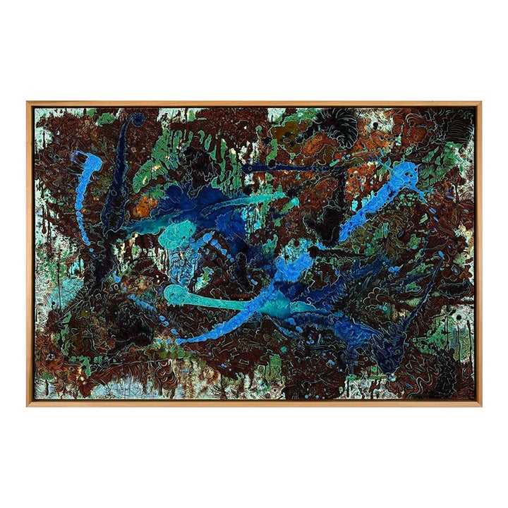 Contemporary Abstract Blue Oil Painting on Linen by Bruce Thorn | Chairish