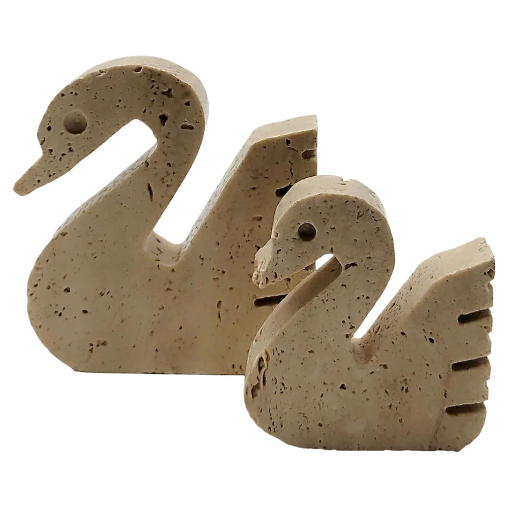 Travertine Marble Swans attributed Enzo Mari for F.Lli Mannelli, Italy ...