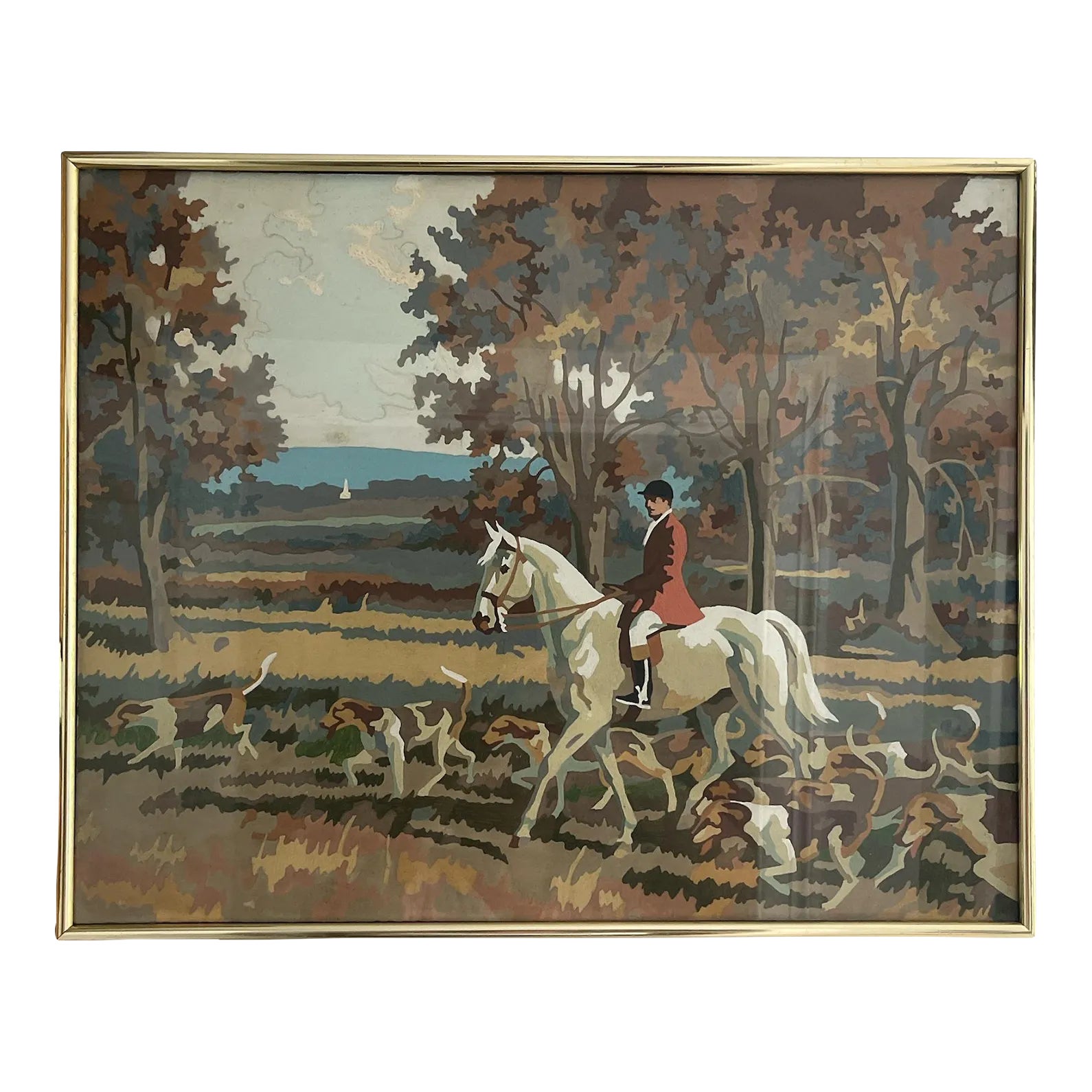 Mid 20th Century American Hunting Landscape Oil Painting With Frame ...