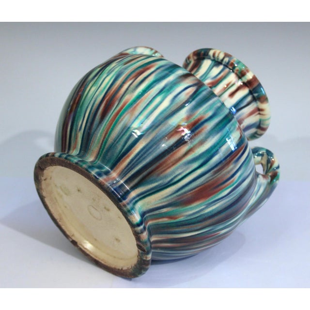 Awaji Pottery Art Deco Japanese Vase in White Blue Flambe Glaze | Chairish