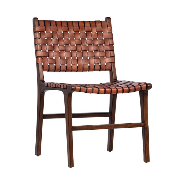 Chestnut Leather & Teak Dining Chair | Chairish