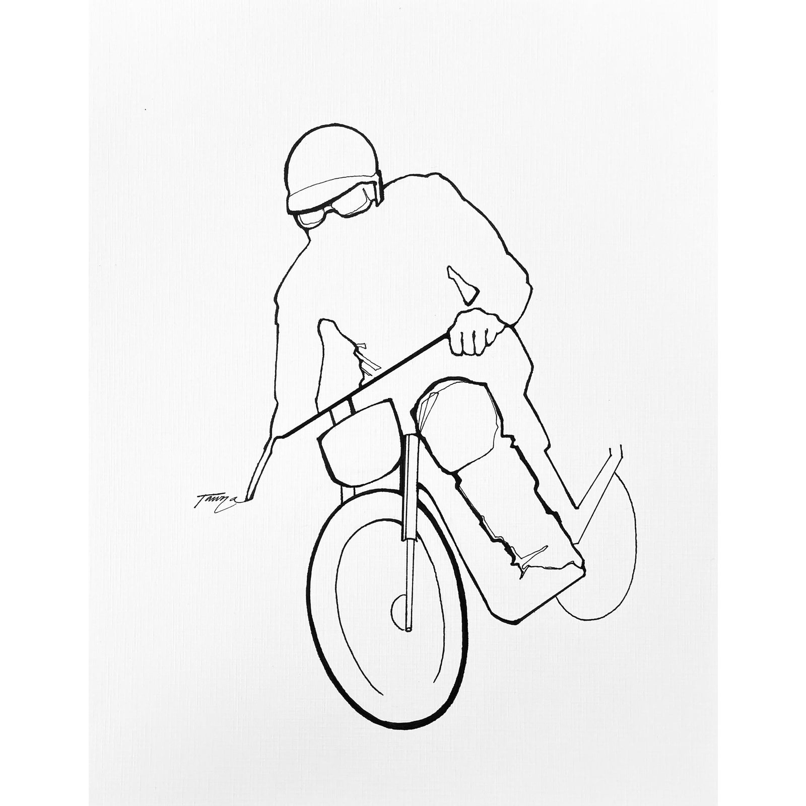 "Vintage Motorcycle" Contemporary Figurative Line Drawing | Chairish