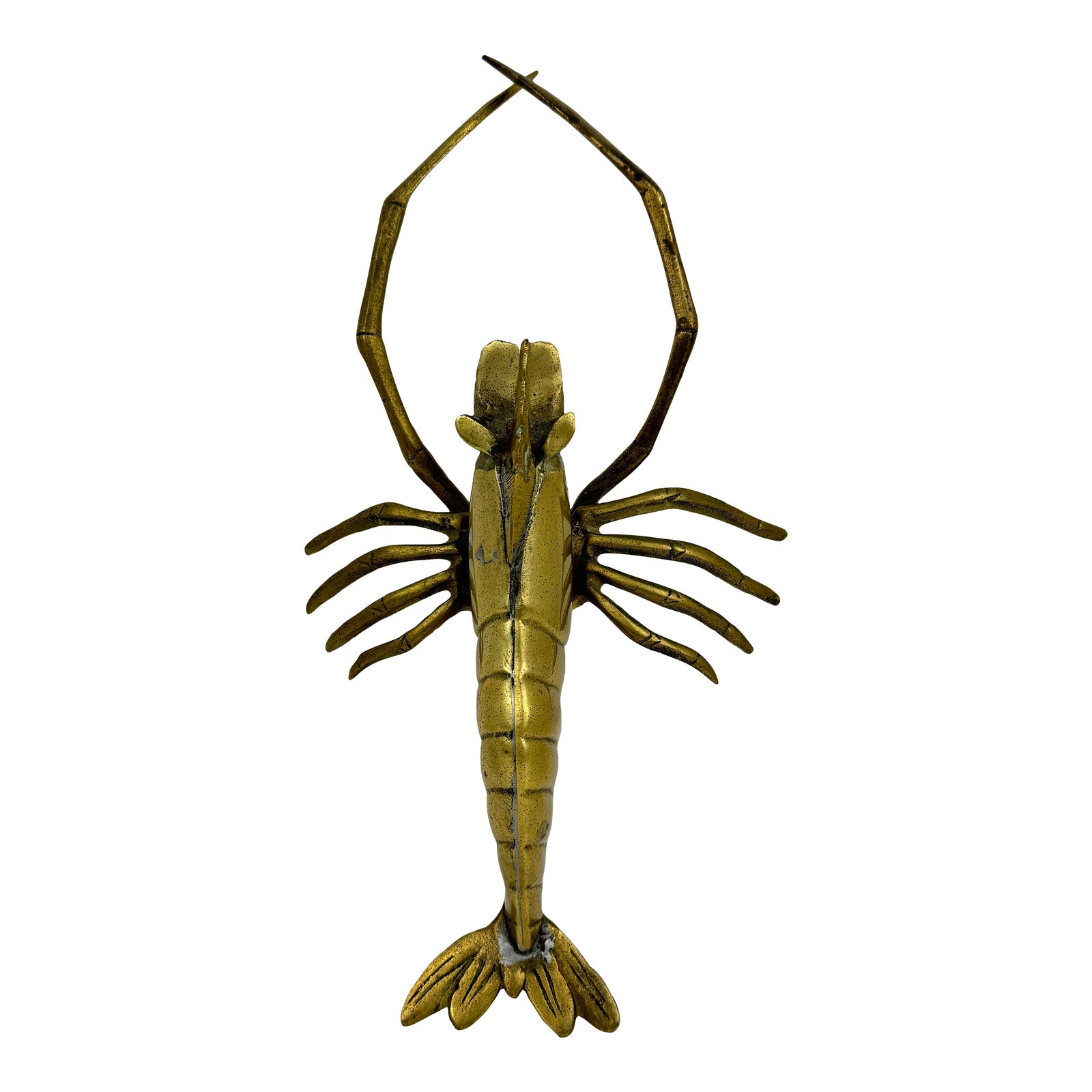 Brass Vintage Shrimp or Prawn Figurine, Crustacean Wall Decor | Chairish